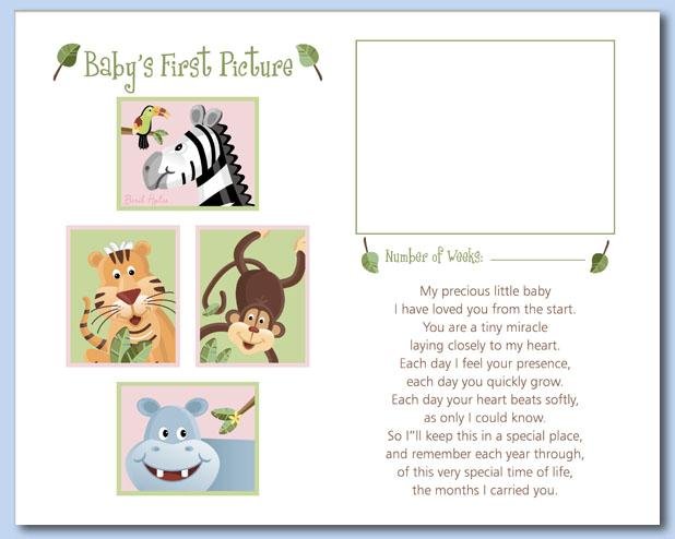 SAFARI ANIMALS 8"x10" BABY ULTRASOUND POEM PRINT