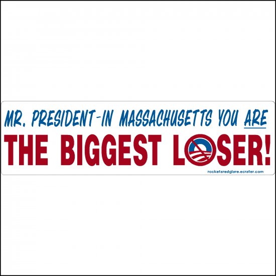 Anti-Obama Bumper Sticker, Decal "Massachusetts... Biggest Loser" RRG056