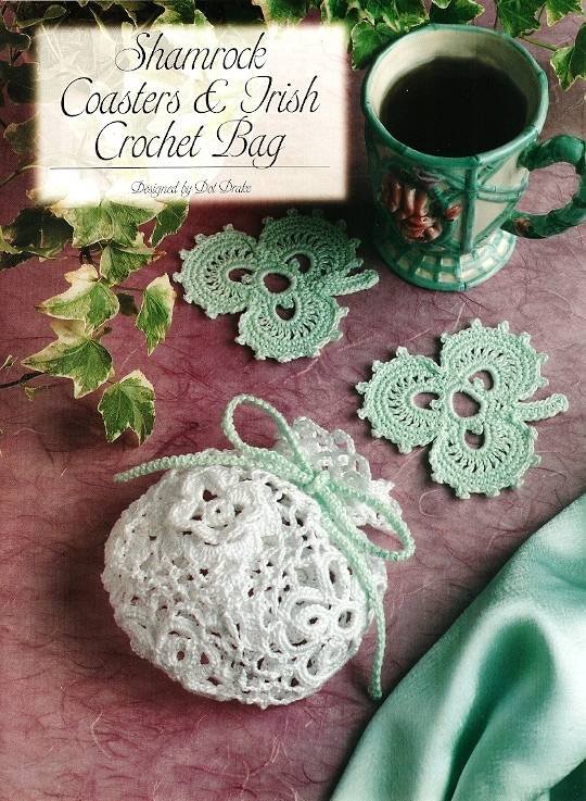 Y187 Crochet PATTERN ONLY Irish Crochet Bag Purse & Shamrock Coasters ...