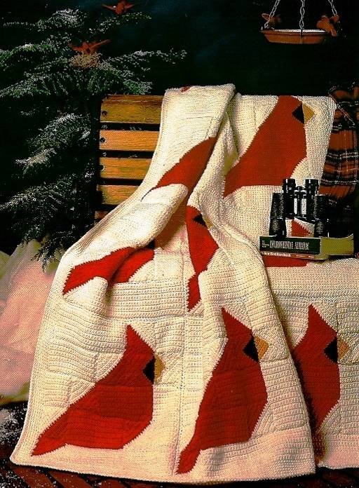 Y558 Crochet PATTERN ONLY Cardinal Quilt Motif Afghan Pattern