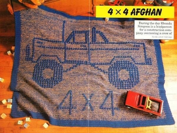 Y191 Crochet PATTERN ONLY 4 x 4 Off-road Monster Truck Afghan Pattern