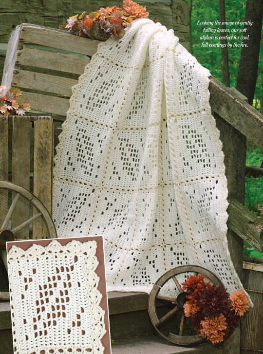 W197 Filet Crochet PATTERN ONLY Autumn Leaves Afghan Throw Pattern