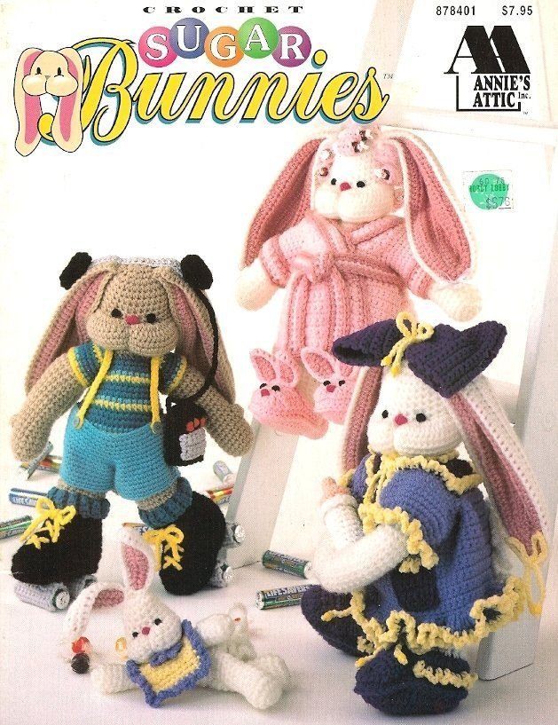 Y055 Crochet PATTERN Book ONLY Sugar Bunnies 7 Rabbit & Clothes Dolls Toys