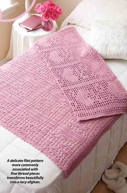 W303 Filet Crochet PATTERN ONLY Hearts & Flowers Filet Afghan Pattern