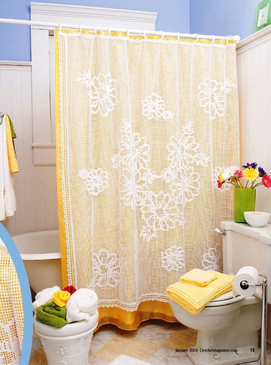 W163 Filet Crochet PATTERN ONLY Daisy Shower Curtain Pattern Daisies