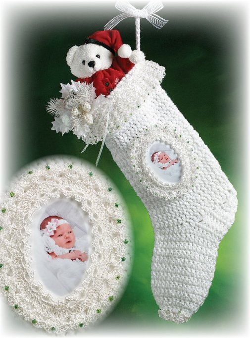 X243 Crochet PATTERN ONLY Baby’s First Christmas Stocking & Photo Frame ...