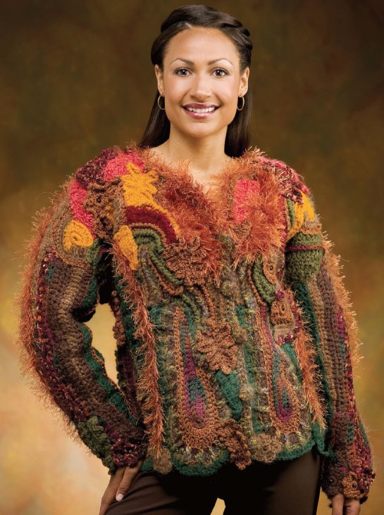 W616 Crochet PATTERN ONLY Falling Leaves Jacket Pattern Thanksgiving ...