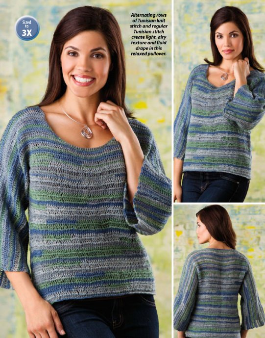W837 Crochet PATTERN ONLY Janel Tunisian Pullover Top Sweater Pattern ...