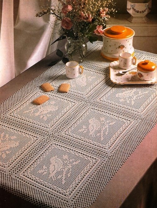 Z247 Filet Crochet PATTERN ONLY Sparrow Motif Panel Table Scarf