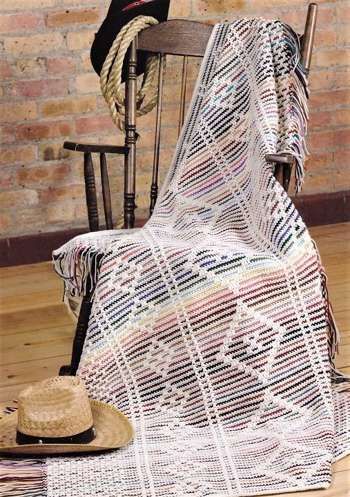 Z472 Crochet PATTERN ONLY Desert Overlay Reversible Scrap Afghan Throw