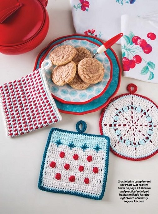 Z850 Crochet PATTERN ONLY Retro Pot Holders / Polka-Dot Toaster Cover