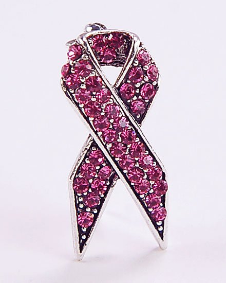 Pink Ribbon Brooch Pin Breast Cancer Awareness Made With Swarovski Crystals