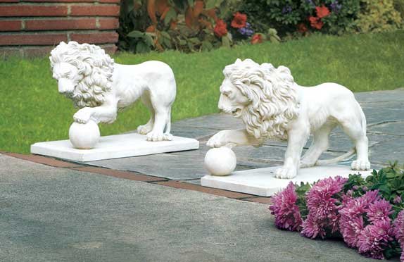 Pair of Stately Lion Statues for Garden or Driveway