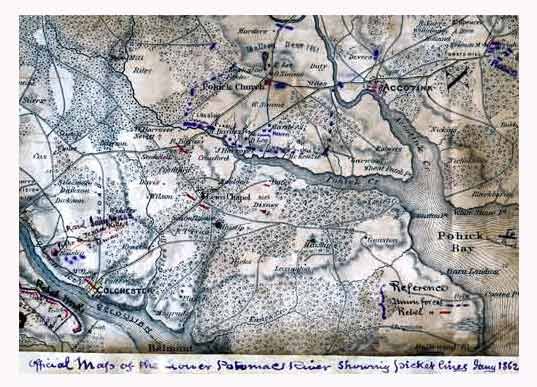 Lower Potomac River Picket Lines 1862 Civil War map by Sneden