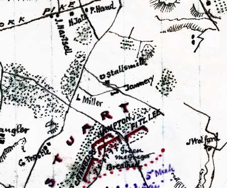 Cavalry Battle Gettysburg Pennsylvania Civil War map by Sneden