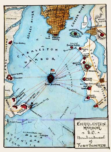 Charleston Harbor Fort Sumter Bombardment South Carolina 1861 Civil War ...