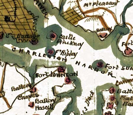 Charleston Harbor Union and Rebel Forts Batteries South Carolina 1863 ...