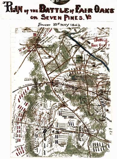 Plan Battle Fair Oaks or Seven Pines Virginia 1862 Civil War map by Sneden