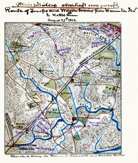 Route of Troops and Wagon Trains Warrenton Junction to Kettle Run Civil ...