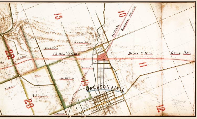 Alabama and Tennessee River Railroad map 1863 Civil War by Wadsworth