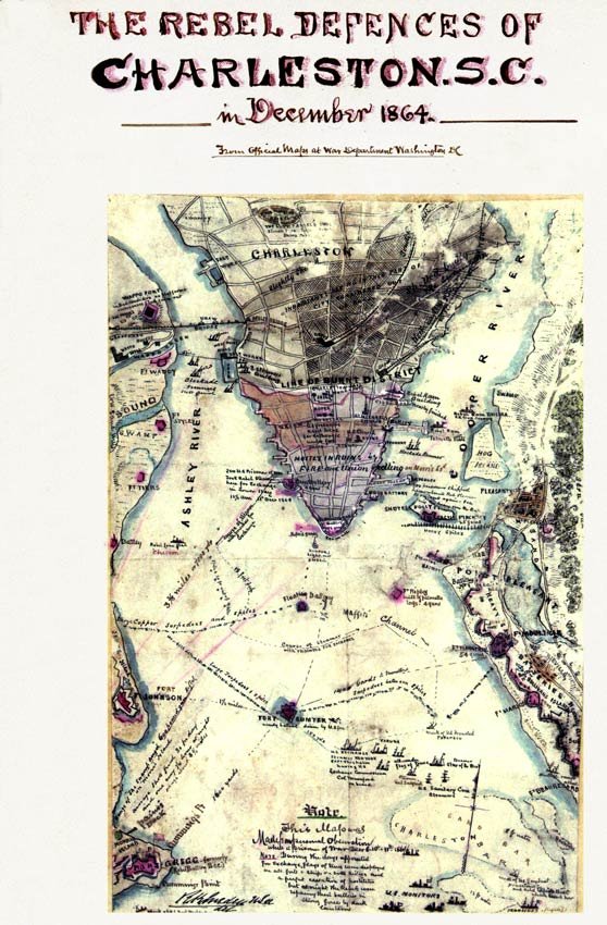 Rebel Defenses Charleston South Carolina 1864 Civil War map by Sneden