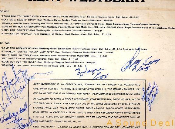 KENT WESTBERRY RARE PRIVATE SONGWRITER LP AUTOGRAPHED