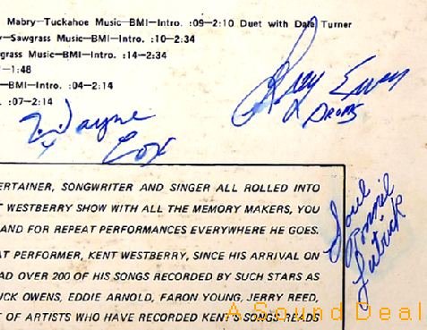 KENT WESTBERRY RARE PRIVATE SONGWRITER LP AUTOGRAPHED