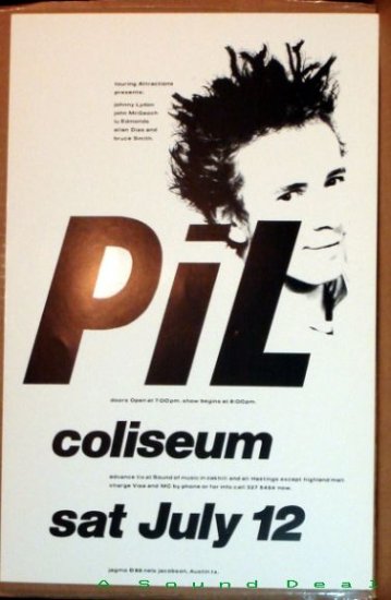 PIL Public Image Ltd Rare Texas'86 Concert POSTER Jagmo