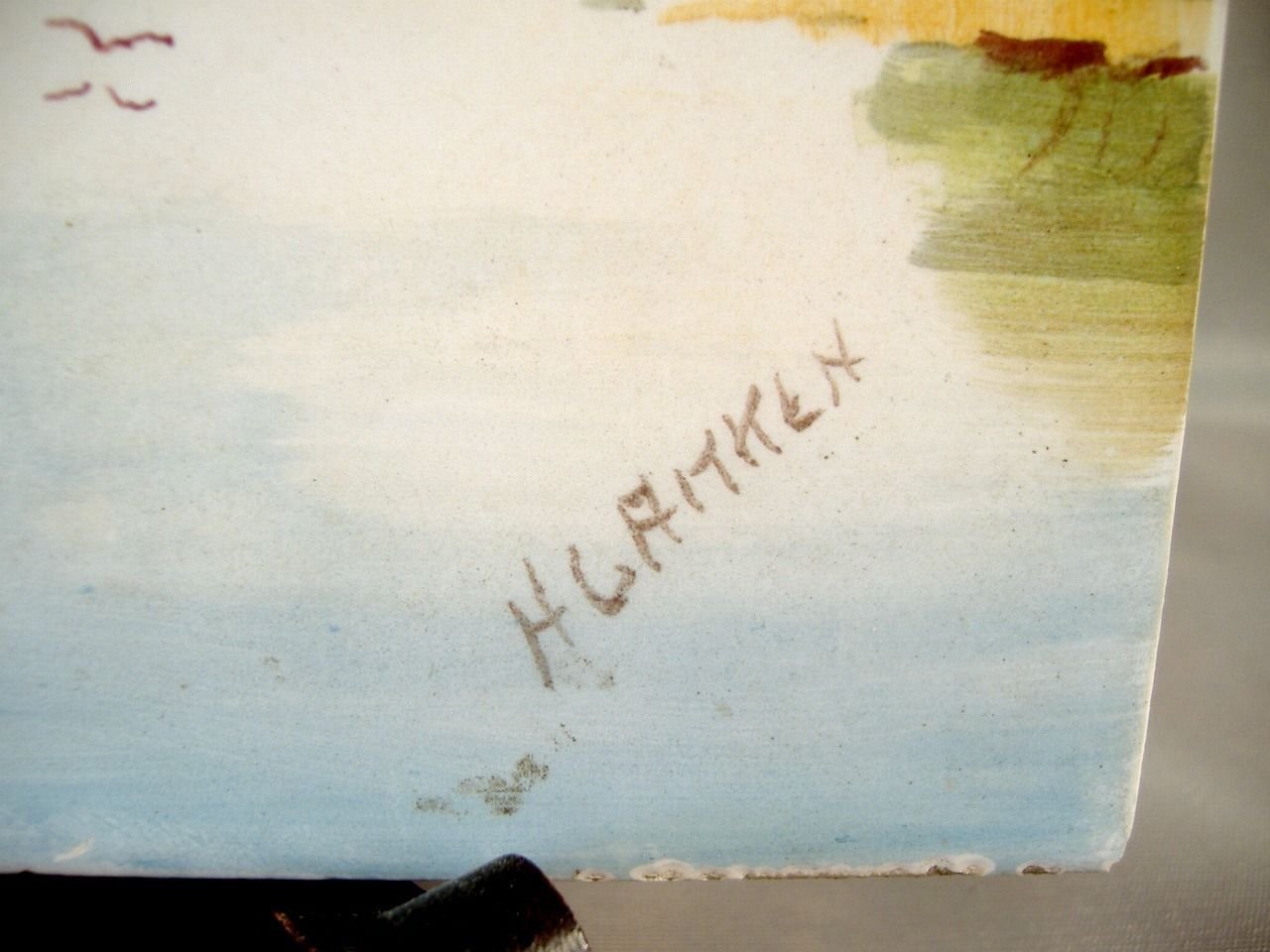 Harry G Aitken Landscape Painting on Robertson Tile Antique Porcelain