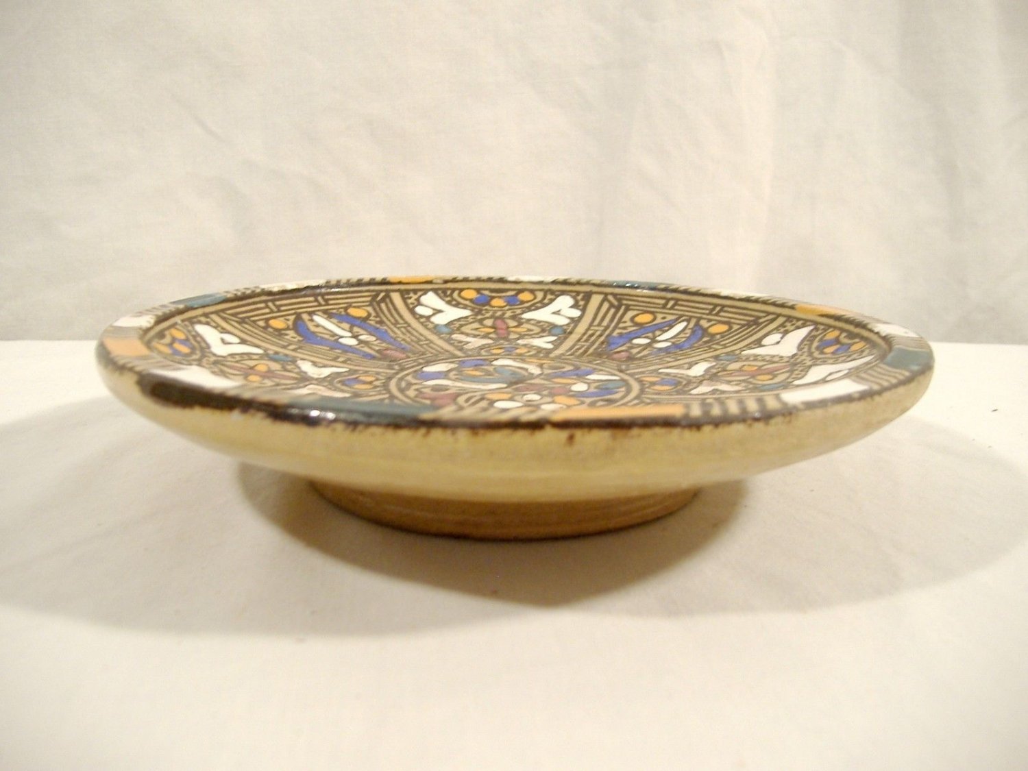 Islamic Pottery Plate Dish Enamel Paint Vintage Signed Moroccan Middle ...