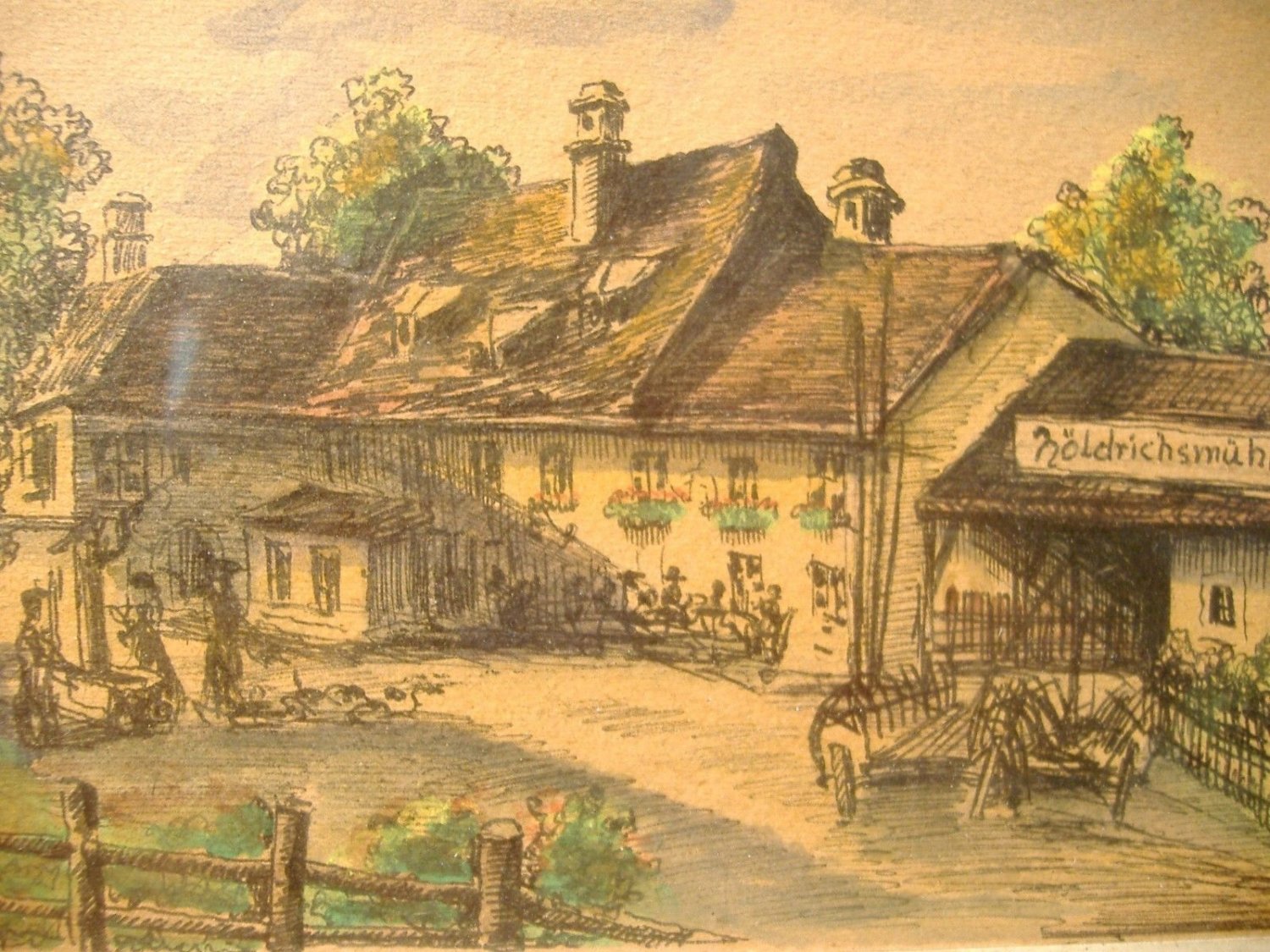 Vintage Austrian Watercolor Landscape Painting Holdrichsmuhle Inn ...