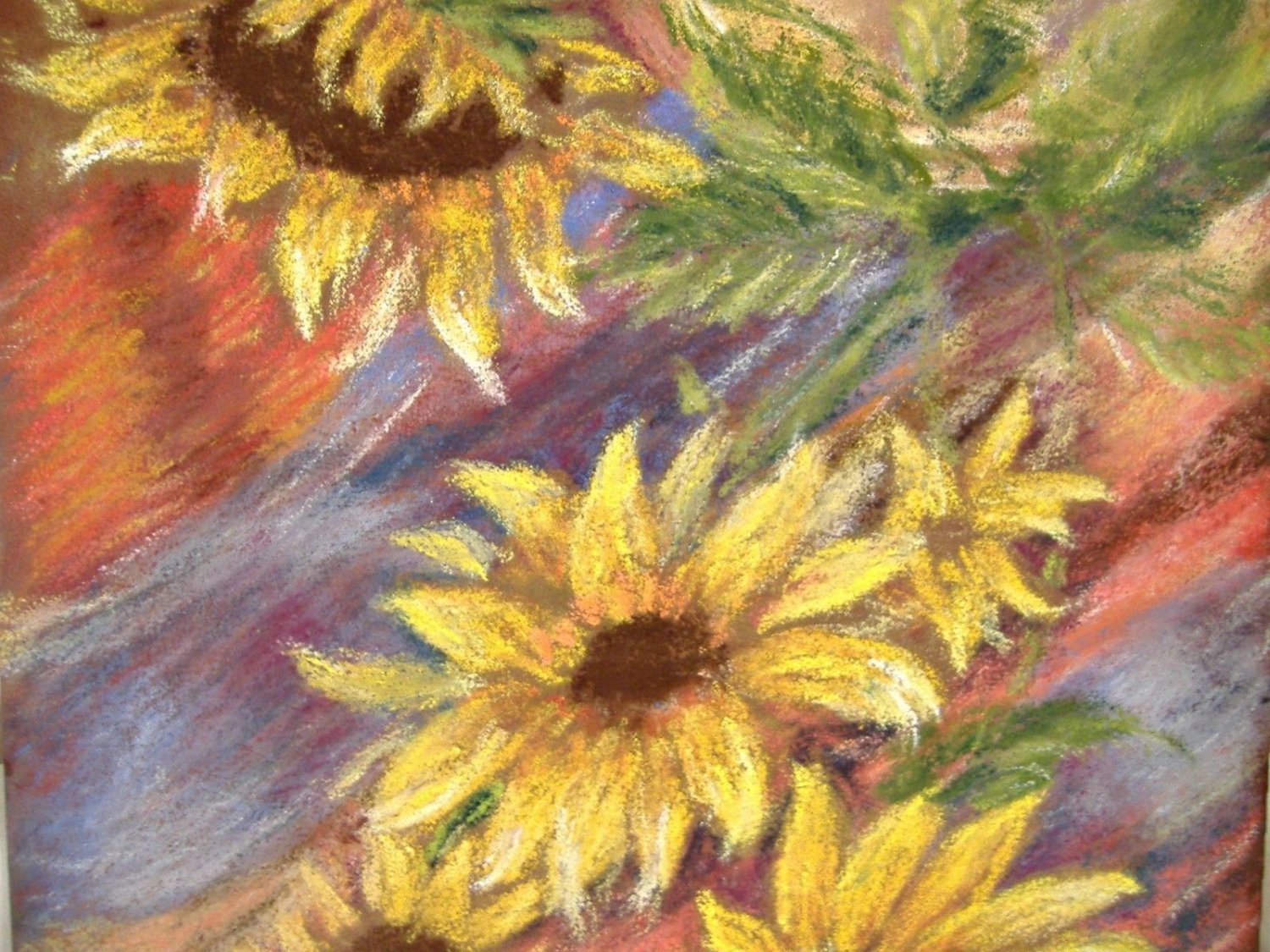 Impressionist Sunflowers Still Life Painting Floral Pastel