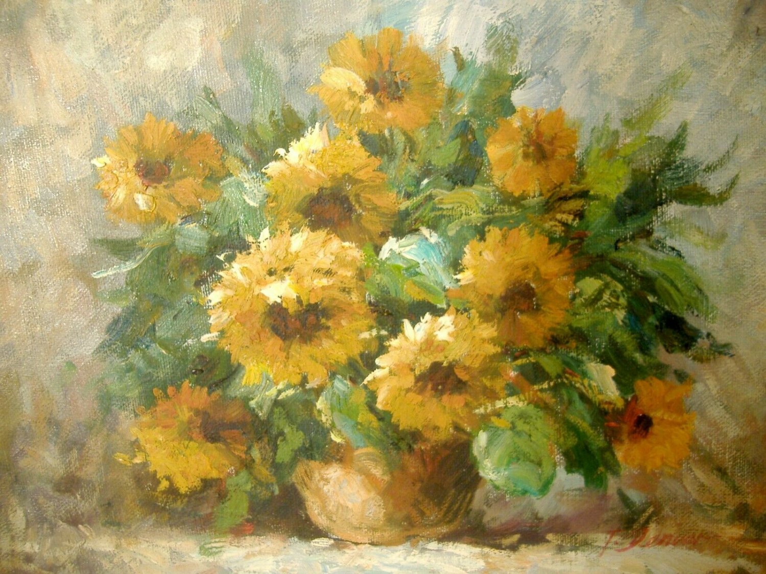 T. Denver Impressionist Flowers Painting Vintage Oil on Canvas Floral ...