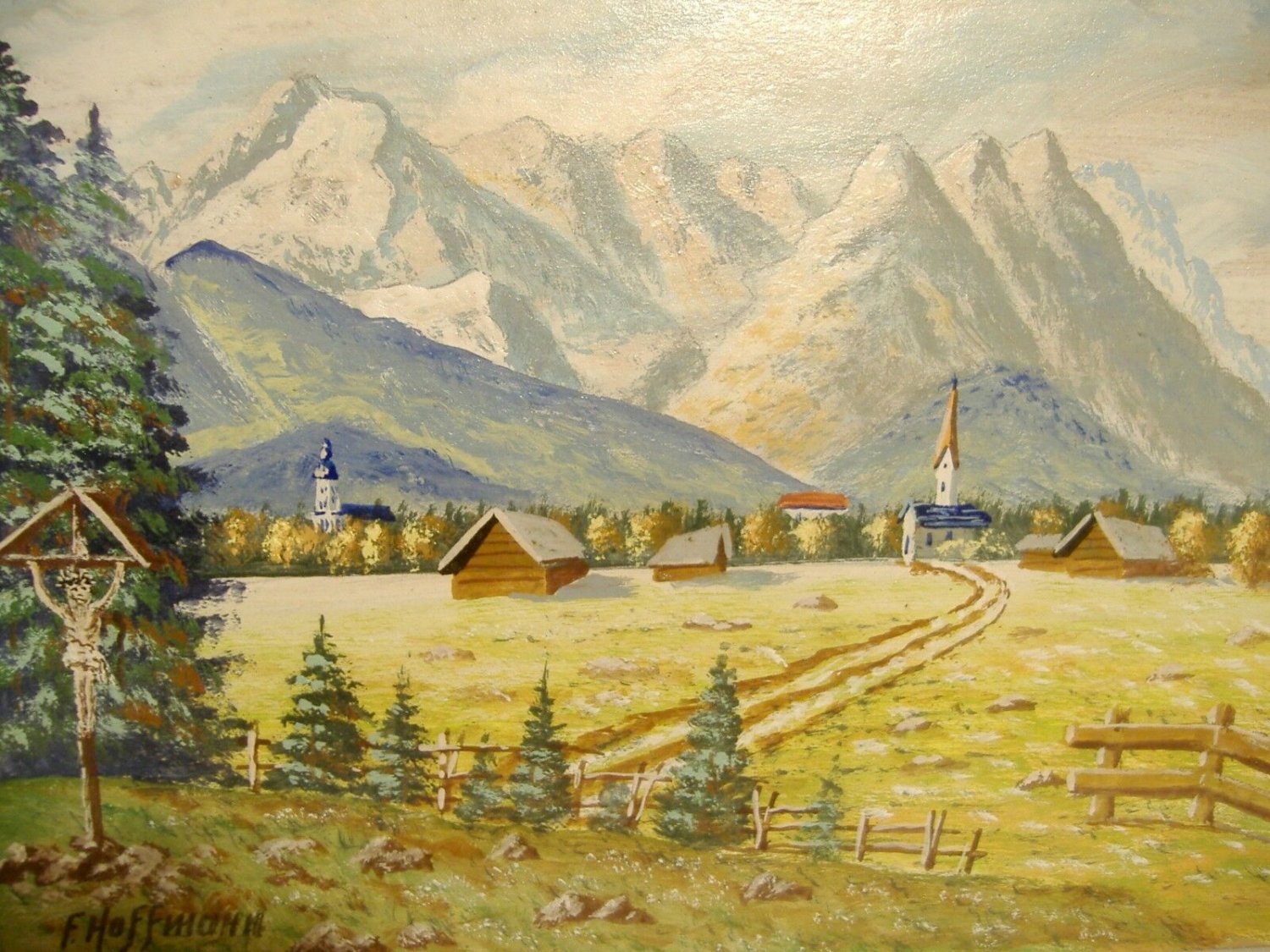 F. Hoffmann Germany Landscape Painting Garmisch Mountains Gouache ...