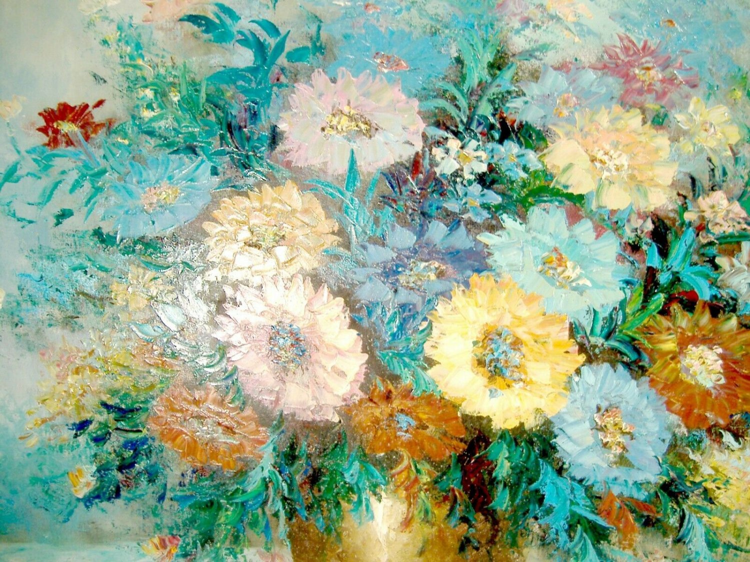 R. Boren Floral Oil Painting Vintage Sill Life Modern Impressionist 36"