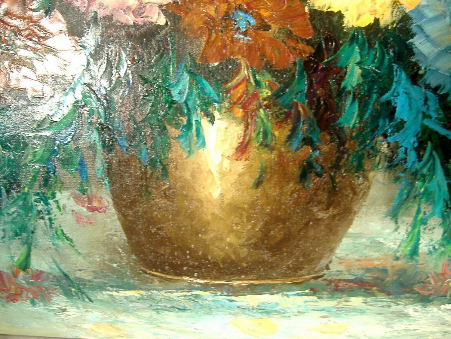 R. Boren Floral Oil Painting Vintage Sill Life Modern Impressionist 36"