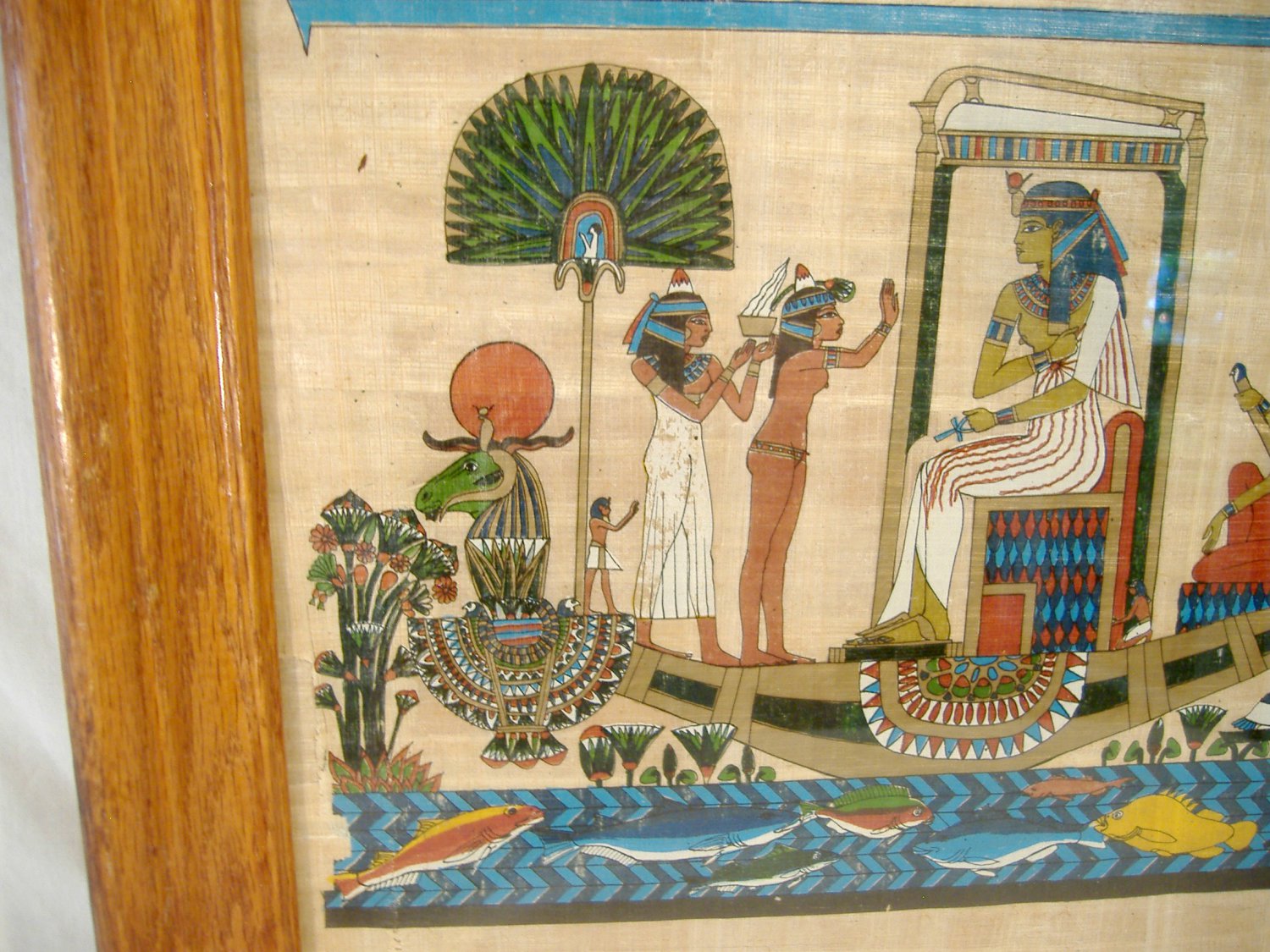 Egyptian Papyrus Painting Female Pharaoh Royalty Nile Boat Barge