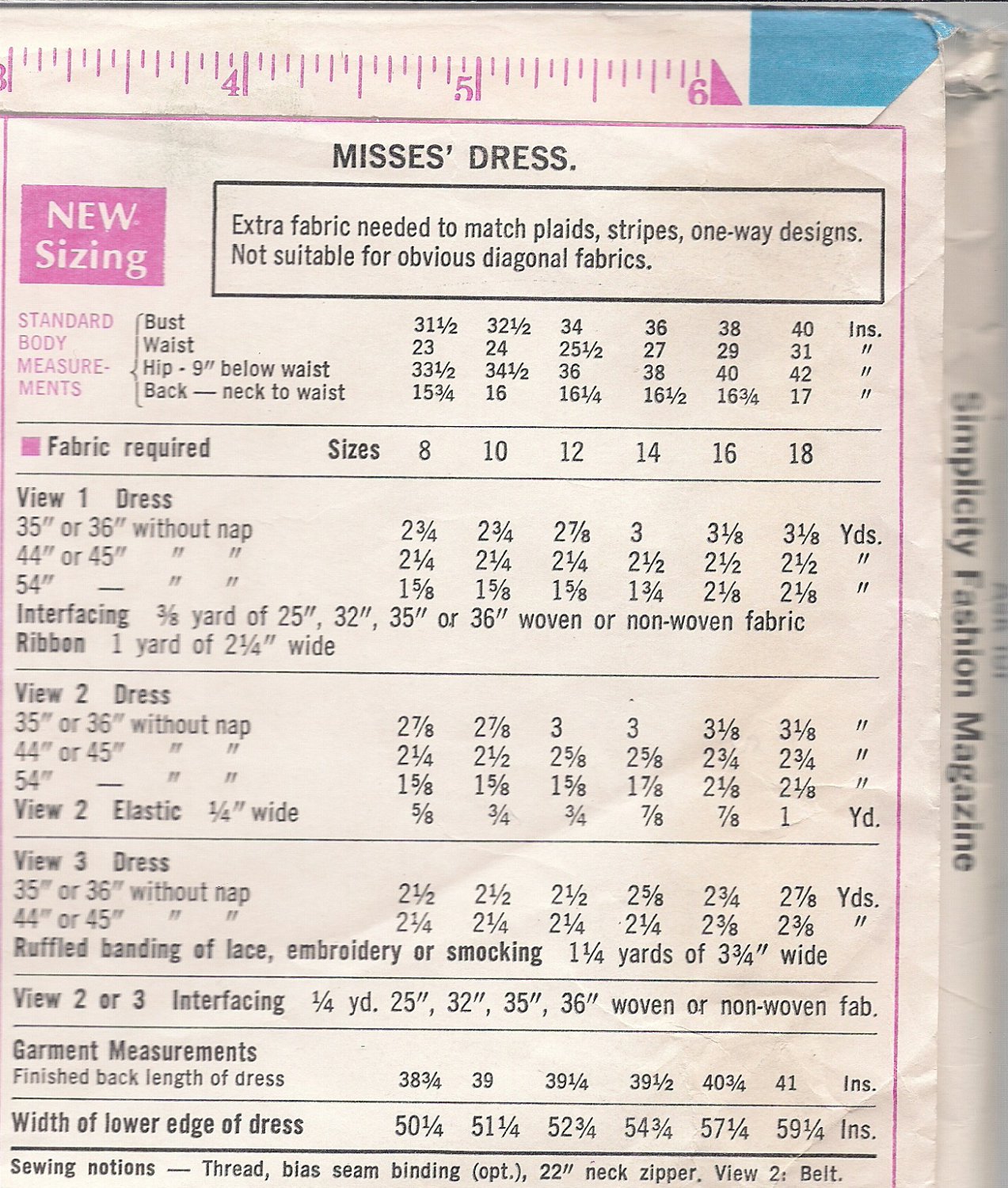 Vintage simplicity 8189 Misses Dress - 1969 - Sz. 10