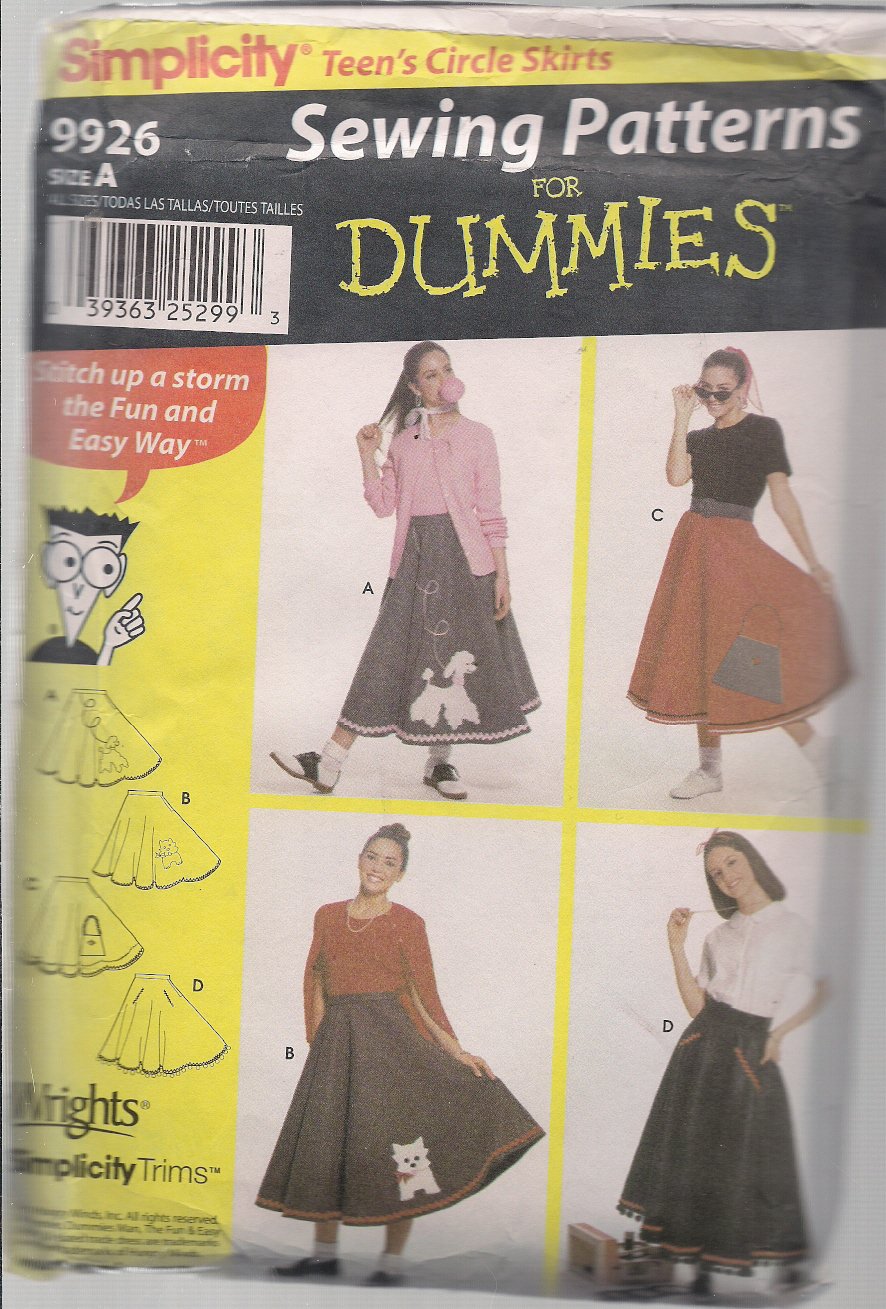 Poodle Skirts for Teens - Simplicity 9926 Waists 23-37 Inches
