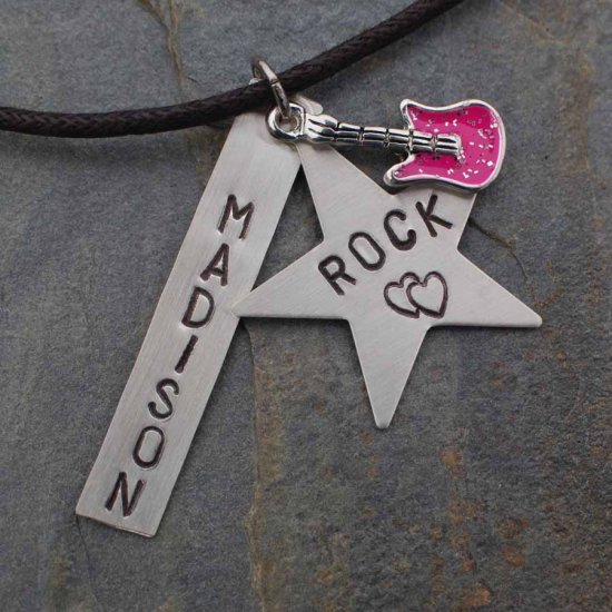 Rock Star - Personalized Handstamped Sterling Silver Necklace With ...