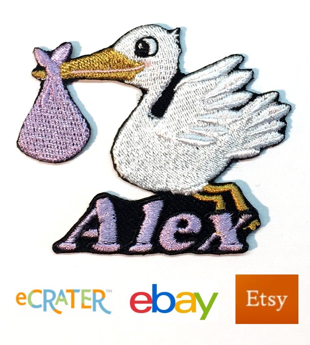 Custom Personalized Iron-on Patch - Stork with Baby