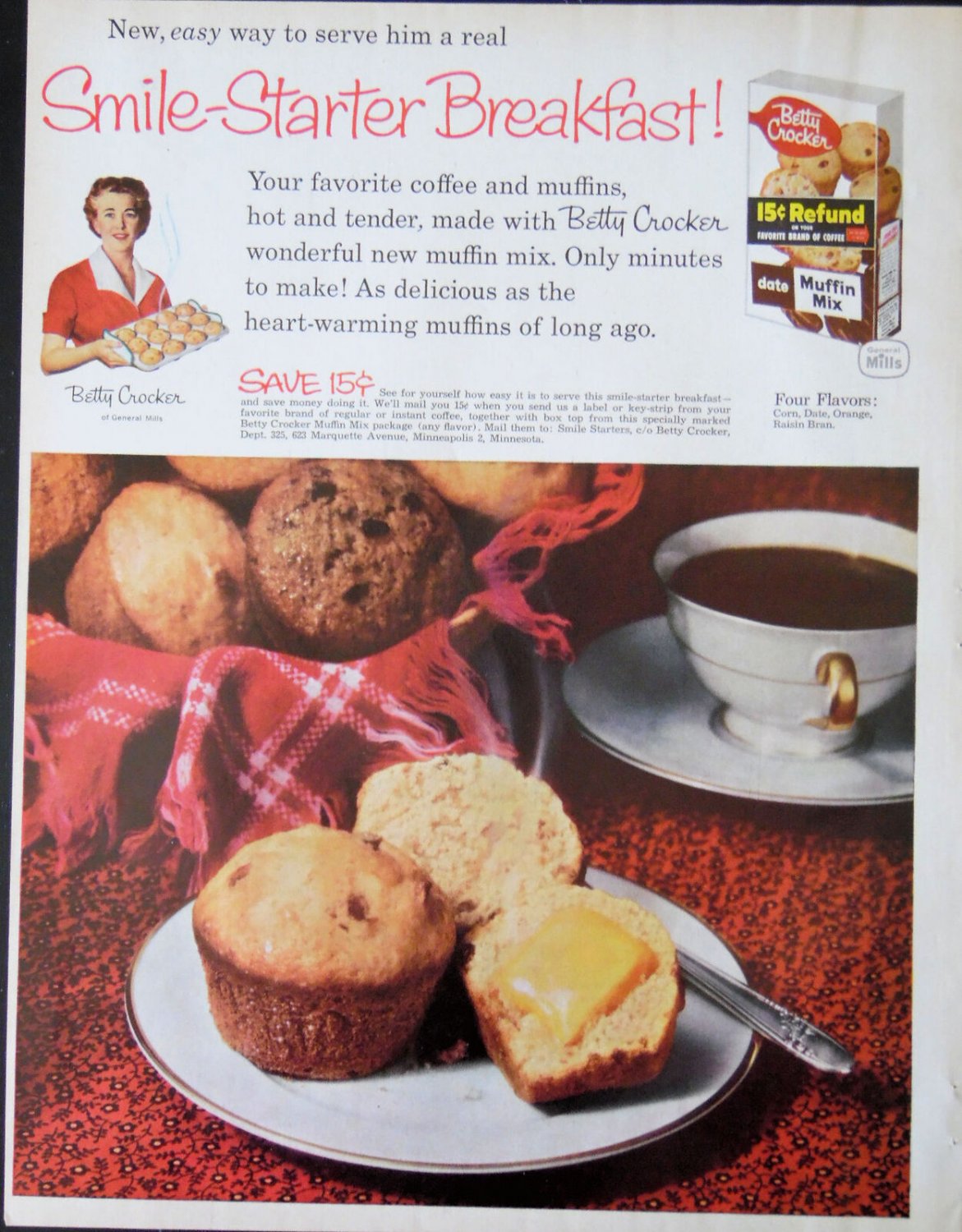 1958 Vintage Betty Crocker Muffin Mix Ad Better Homes & Gardens Magazine