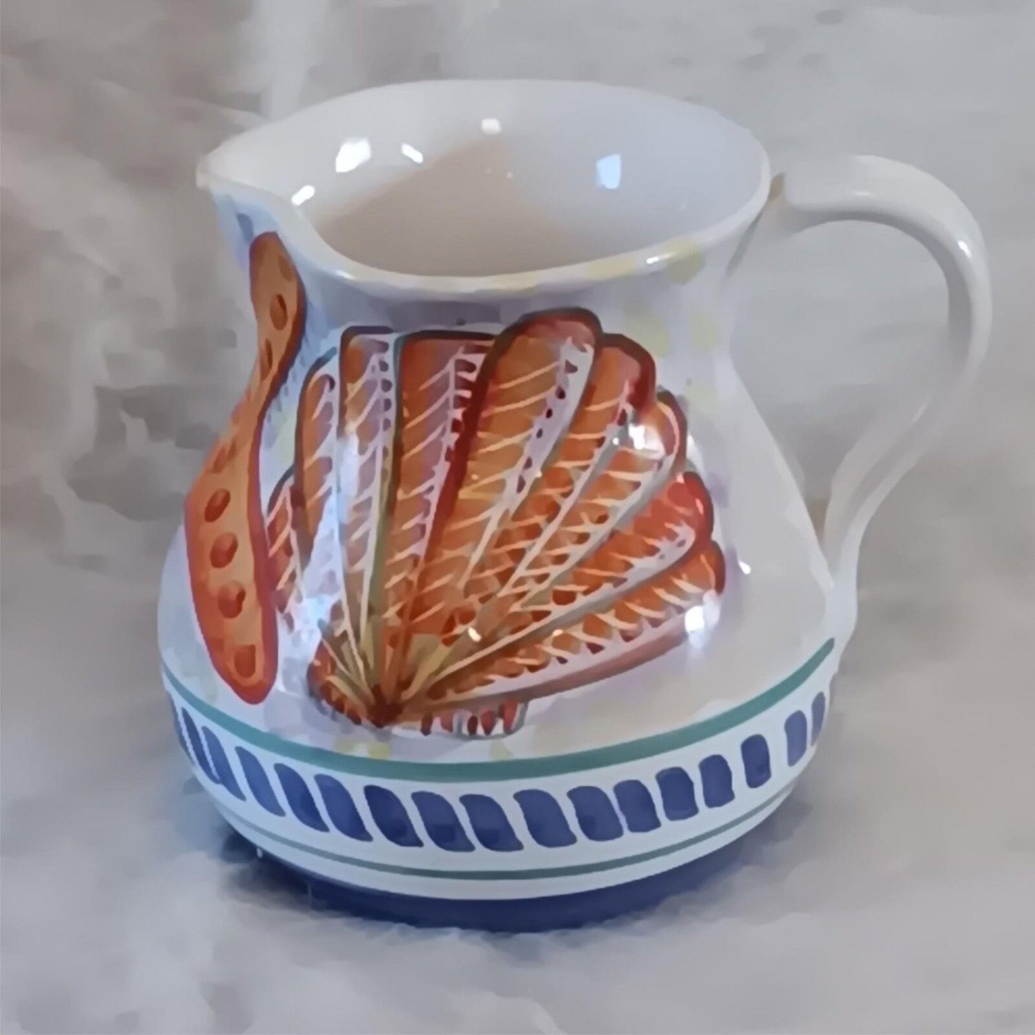 Large Beach Seaside Pitcher Ceramic Pottery 8" tall Pre Owned Made in Italy