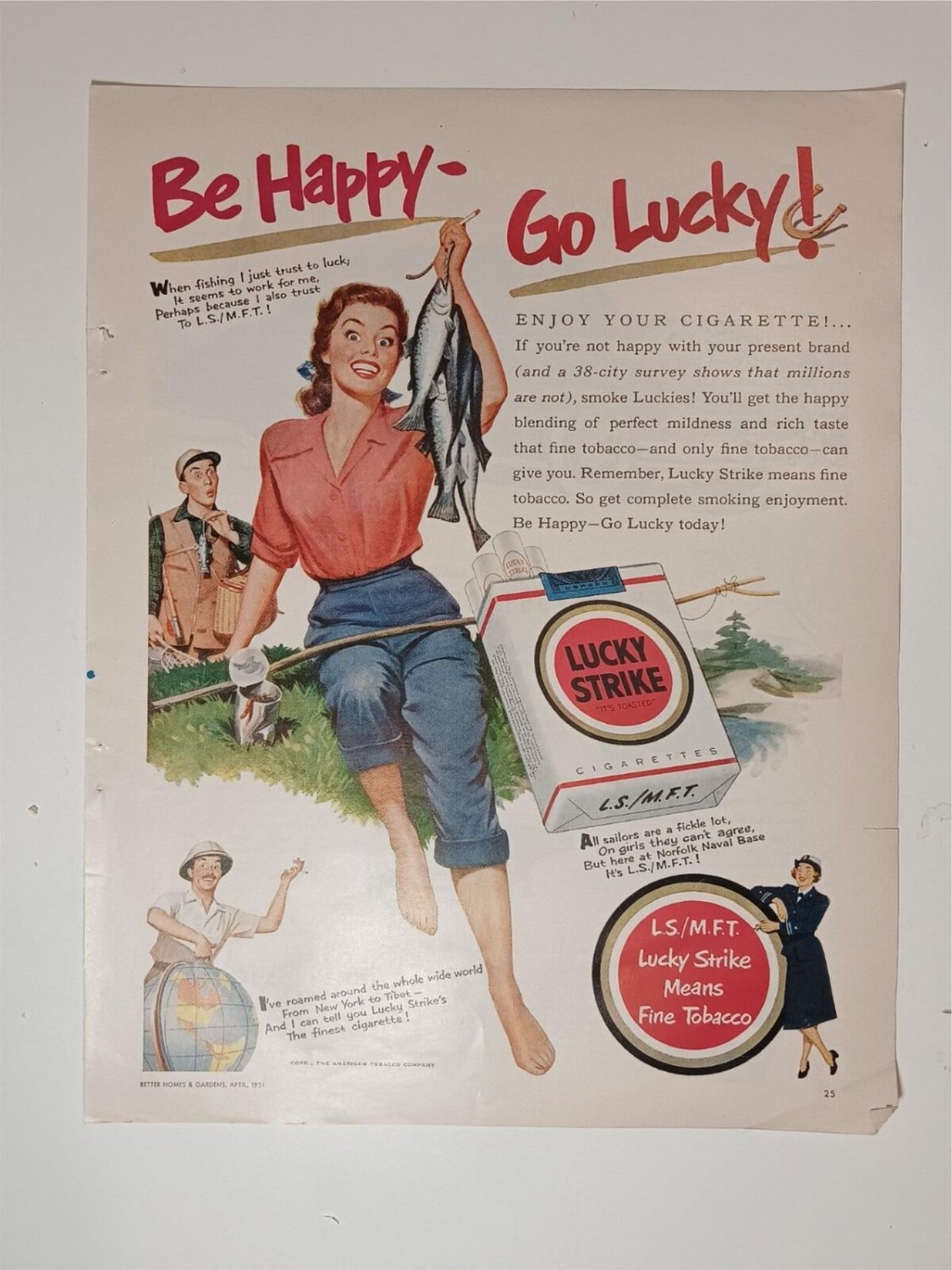 Vintage 2 Side 51 Chevy & Lucky Strike Cigarettes Ad APRIL 1951 BH&G ...