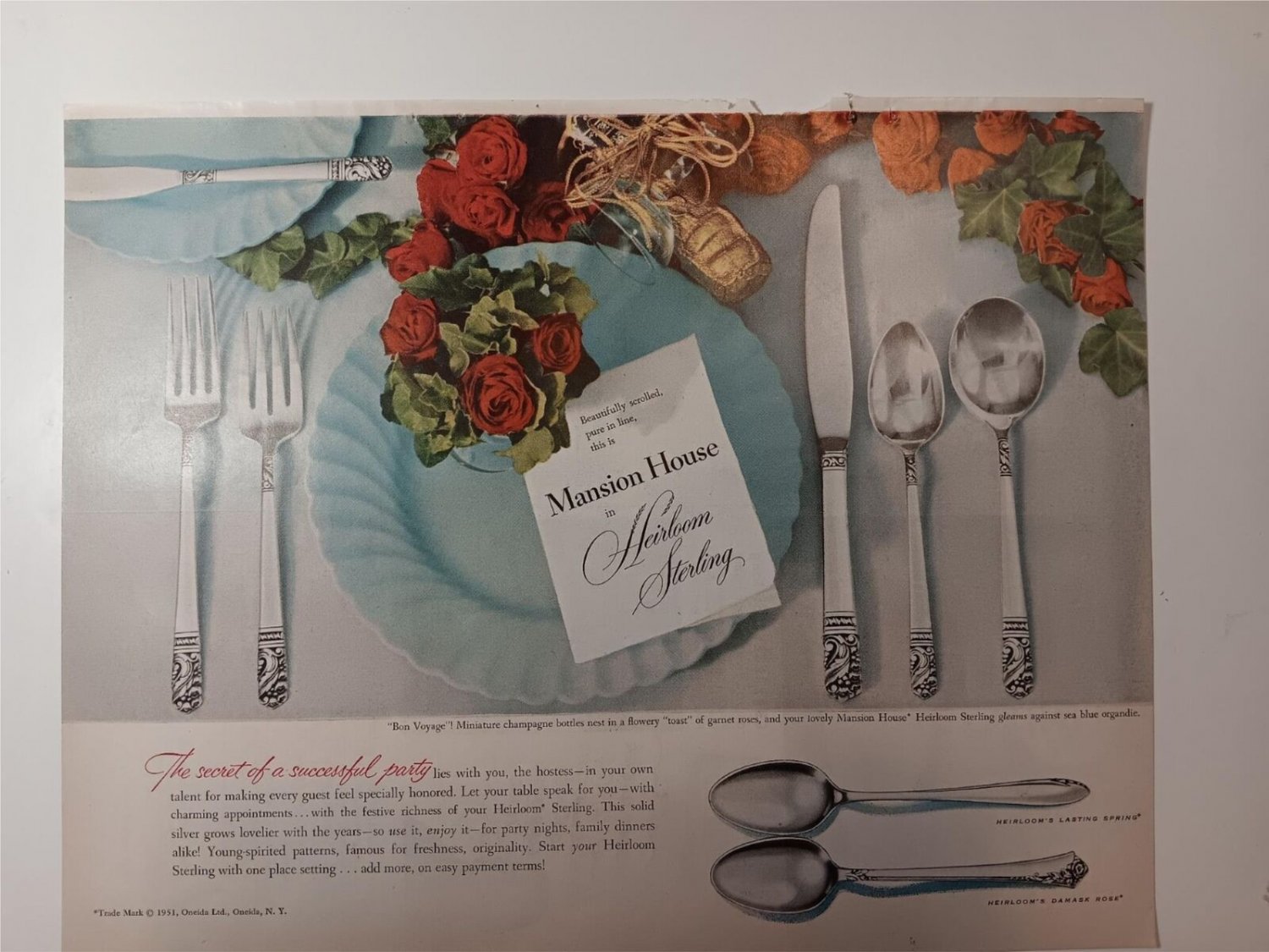 Vintage Oneida Mansion House Heirloom Silverware Ad APRIL 1951 BH&G ...