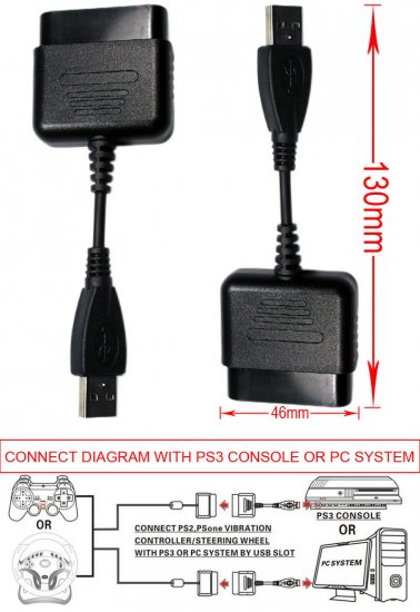 PS2 Controller To USB Adapter / Converter Cable / Cord - For PC / PS3 ...