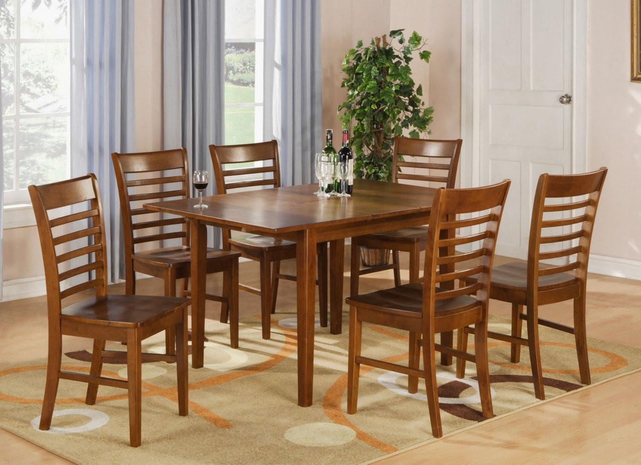 Milan Dinette Kitchen Set, Table 36"x 54" with 6 Chairs in Saddle Brown ...