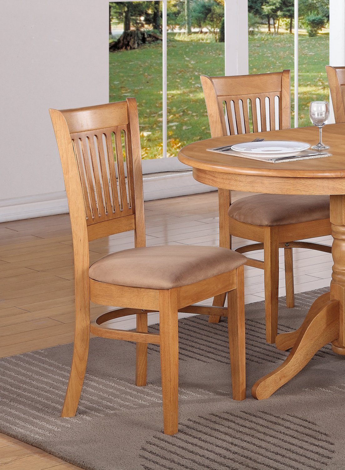 7-PC Dinette Kitchen Dining Set, Oval Table with 6 Wood Seat Chairs in ...