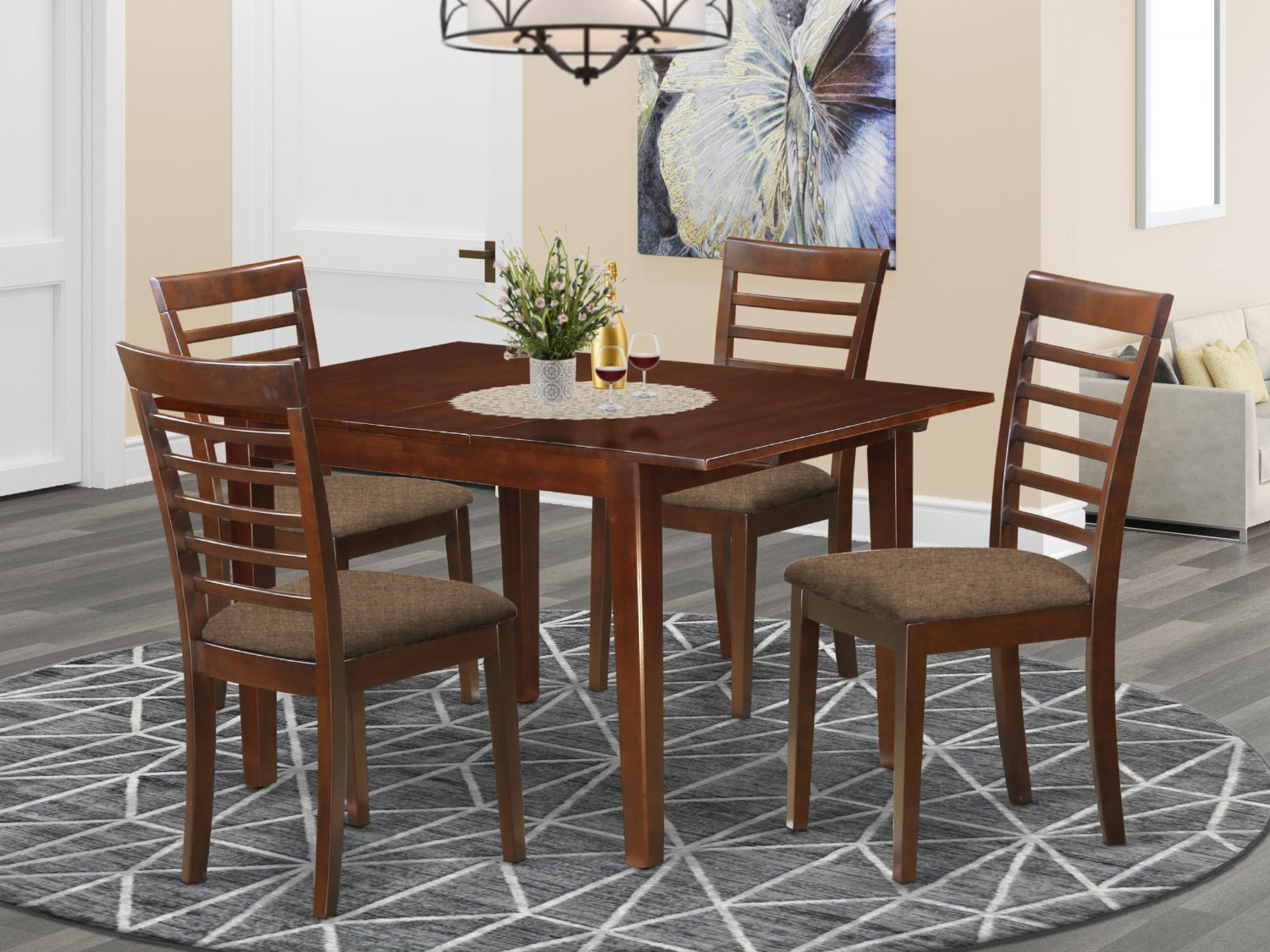 Milan Dinette Kitchen Set, Table 36"x 54" with 4 Chairs in Mahogany ...