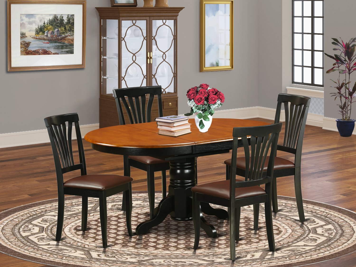 5pc Avon Dinette Kitchen Dining Set, Oval Table + 4 Leather Seat Chairs ...
